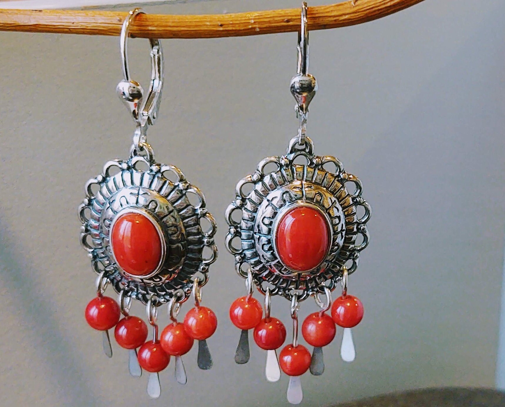 Sterling Silver Carolyn Pollack Coral Drop Earrings - Etsy