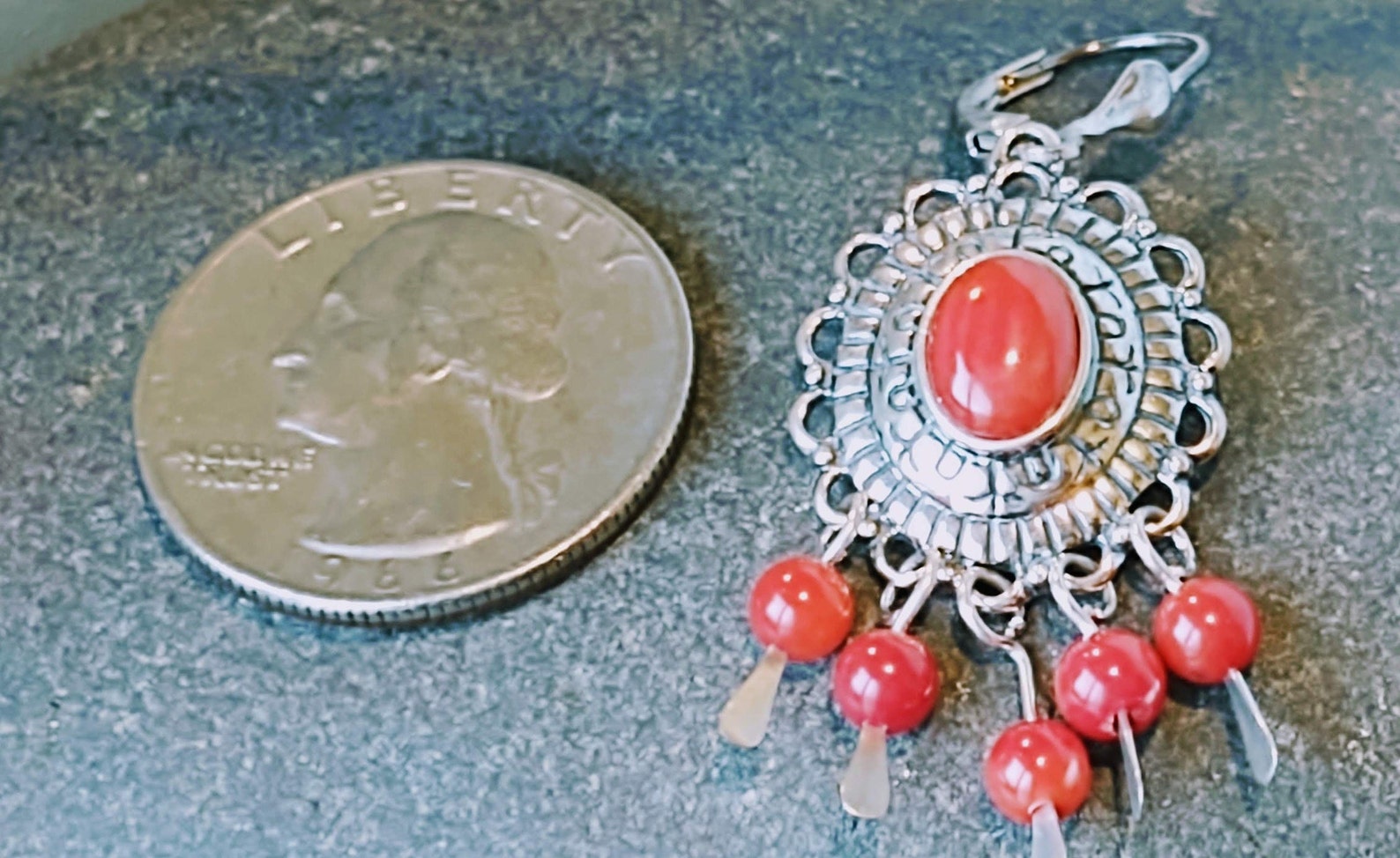 Sterling Silver Carolyn Pollack Coral Drop Earrings - Etsy