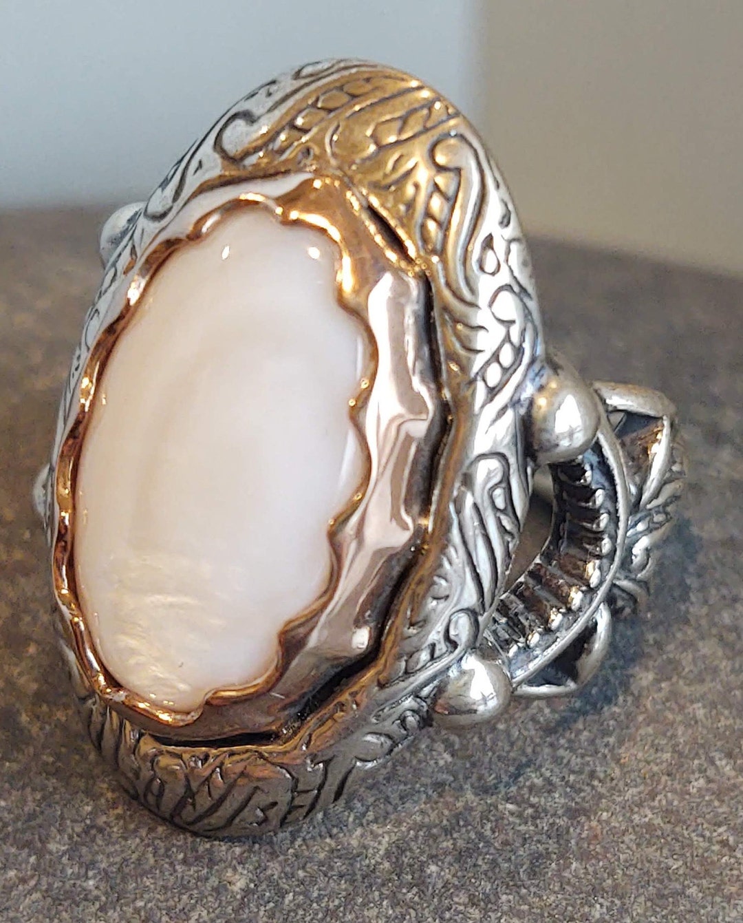 Sterling Silver and Copper Pink Mother of Pearl Ring by Carolyn Pollack ...