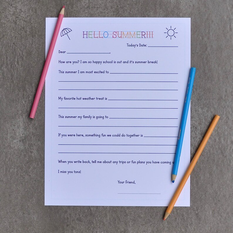 Kids Summer Penpal Letter Templates: Snail Mail Fun (digital Download ...