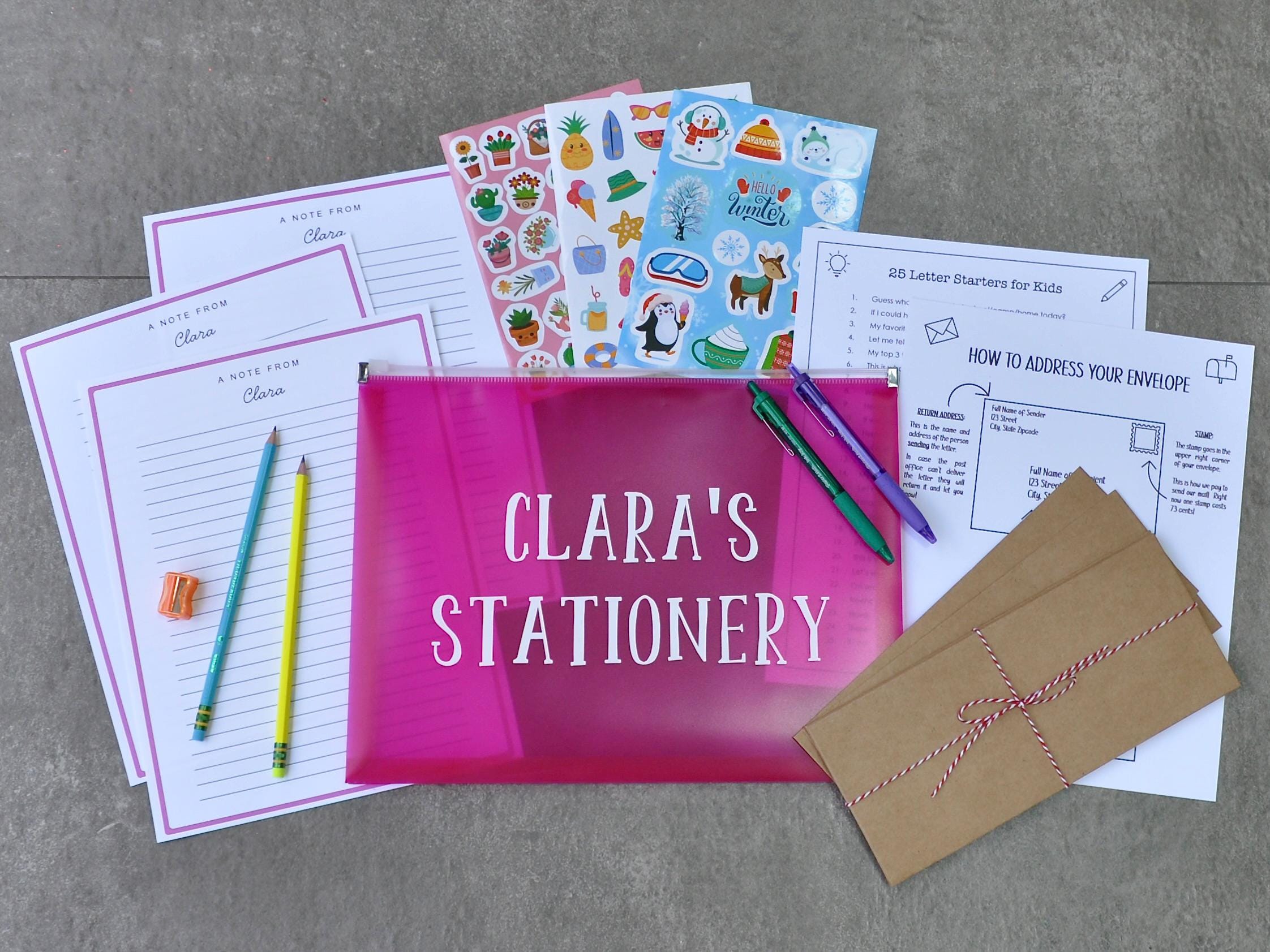 Girl Personalized Stationery Kit: Letter Writing Set With Kraft ...