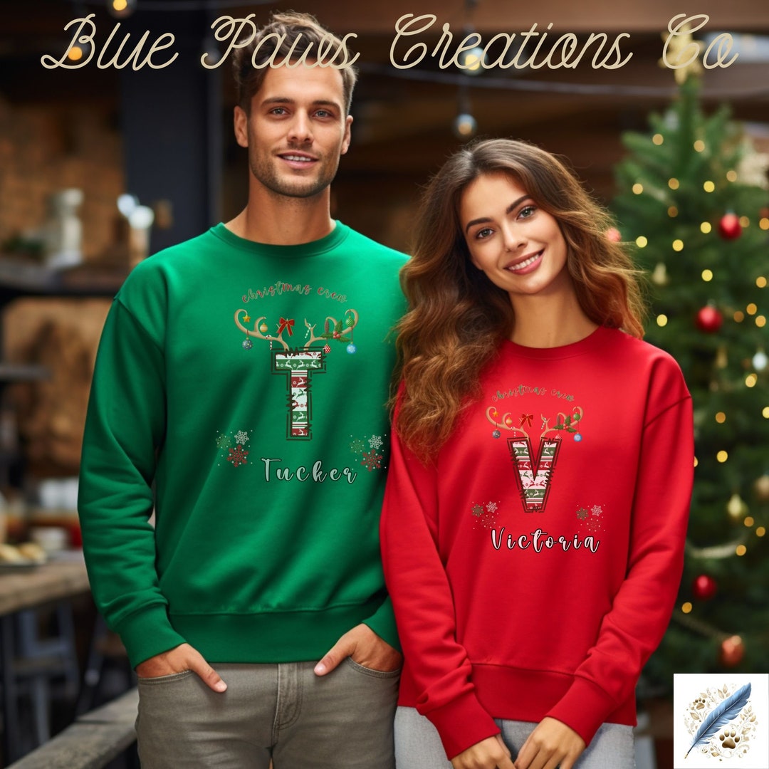 Holiday R Initial Reindeer Sweater Family Letter R Reindeer Antler ...