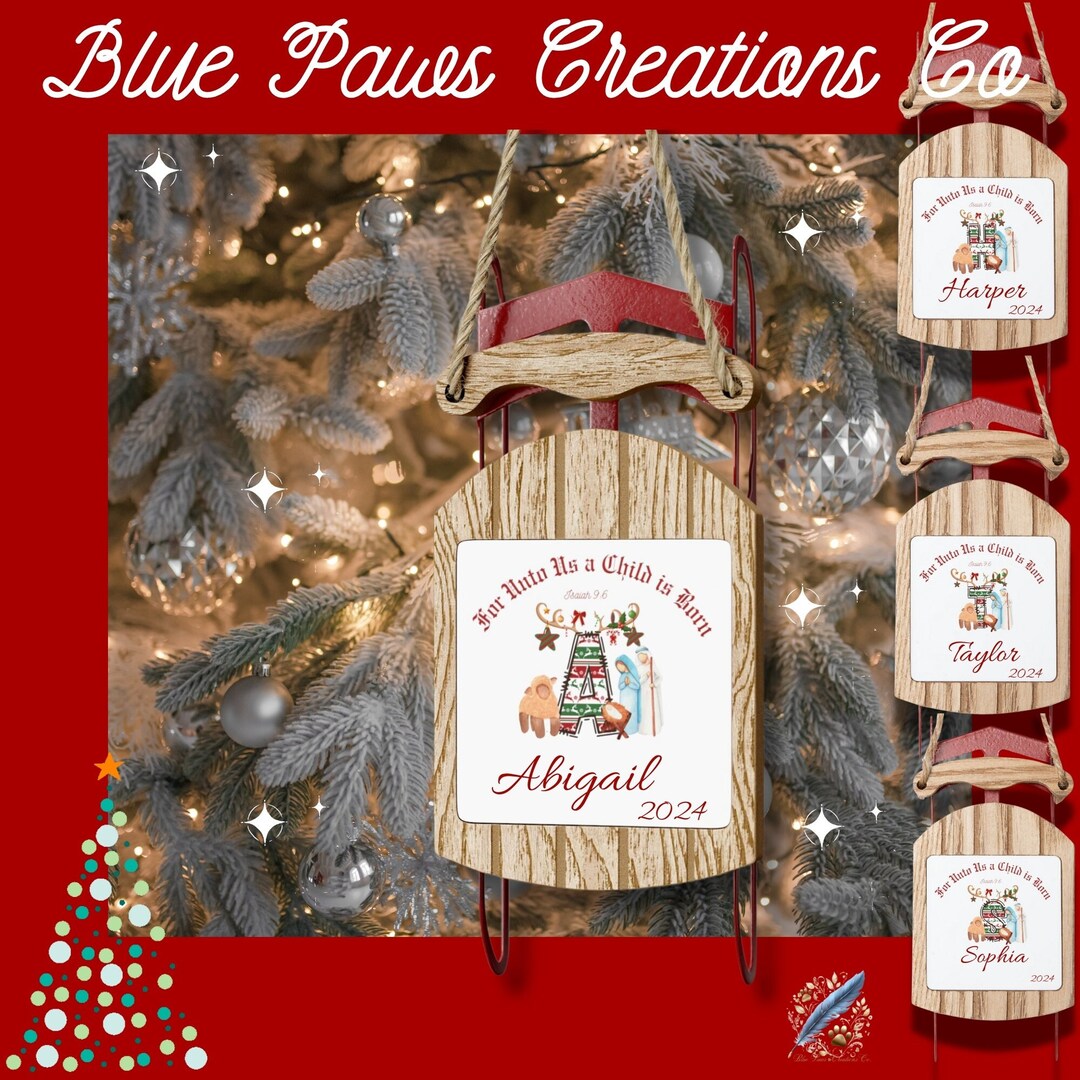 Personalized Monogram Sled Ornament: Nativity Christian Keepsake, 2025 ...
