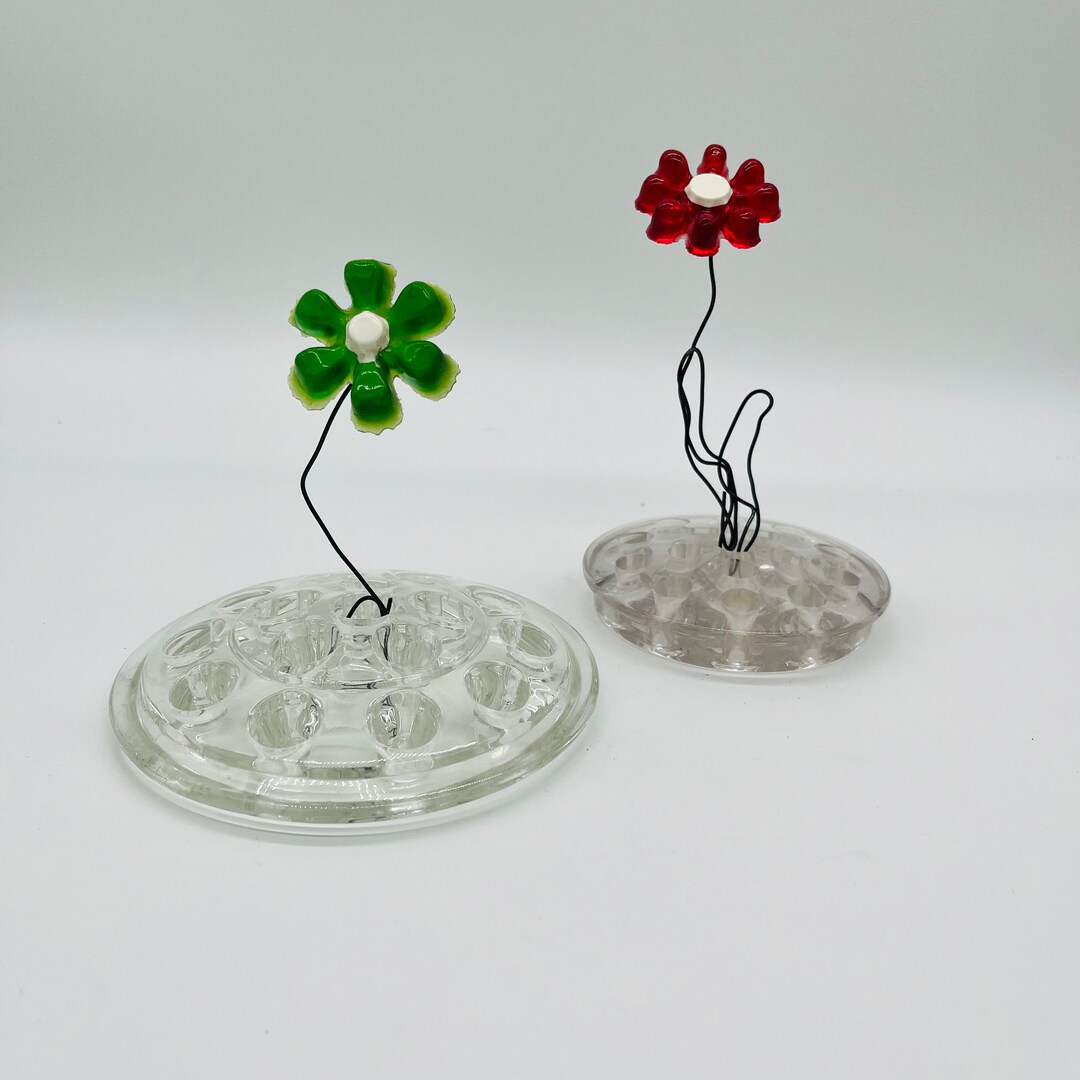 Vintage Flower Frogs Set of 2 Clear and Smoked Glass Flower - Etsy