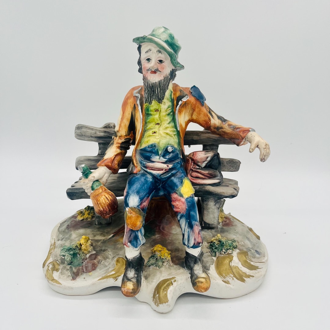 Vintage Capodimonte, Hobo / Tramp on Bench With Wine, Marked, Italy - Etsy