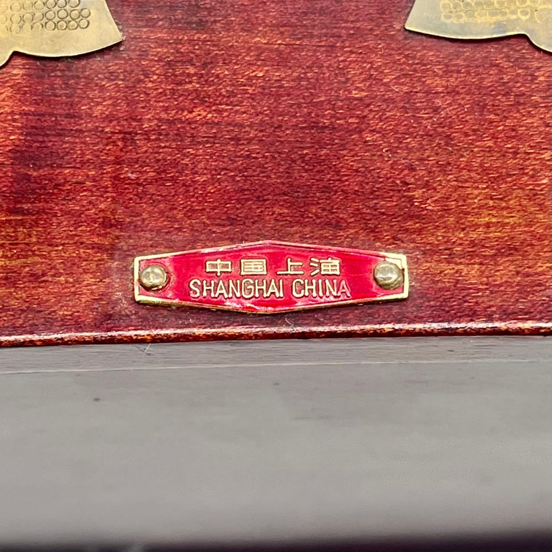 Vintage Chinese Jewelry Box, With Brass Accents, Jade Inlay and ...