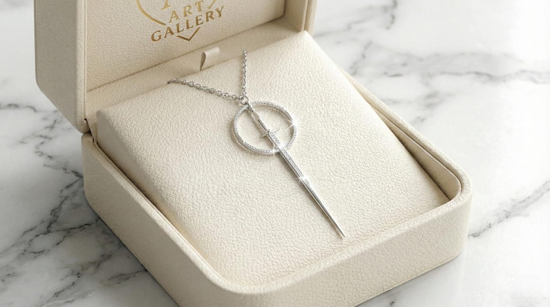 Dagger Necklace, Sword Circle Pendant, Cubic Zirconia Edgy Jewelry ...
