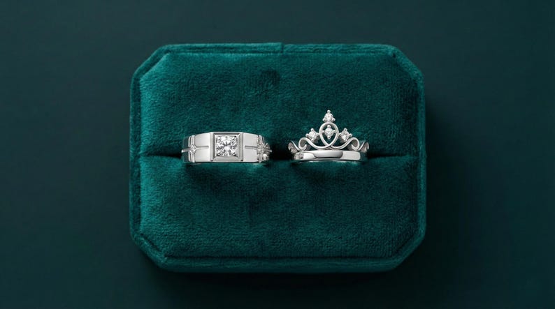 King and Queen Couple Rings Set, Crown Promise Ring His and Hers ...