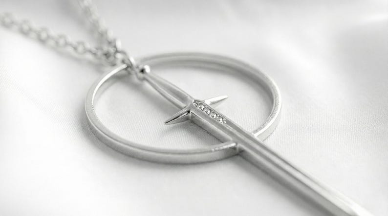 Dagger Necklace, Sword Circle Pendant, Cubic Zirconia Edgy Jewelry ...