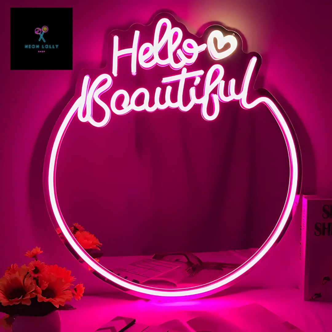 Hello Beautiful Neon Sign Mirrorled Neon Signcustom - Etsy