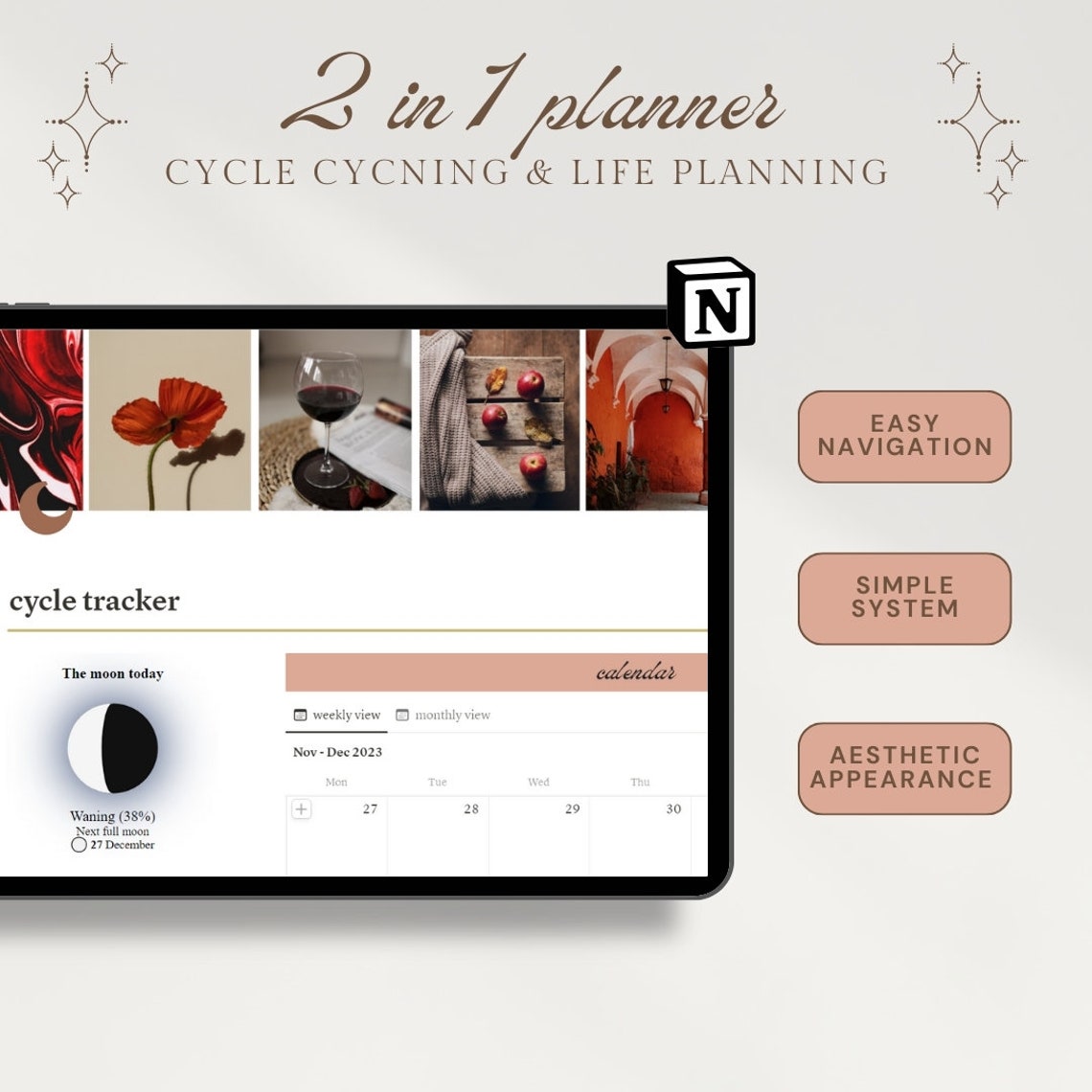 Hot Girl Planner Cycle Syncing Notion Planner Template Aesthetic Life Planner Digital Planner ...