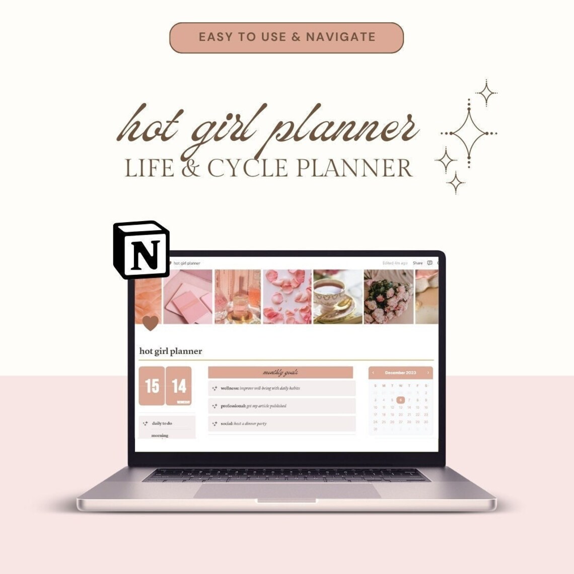 Hot Girl Planner Cycle Syncing Notion Planner Template Aesthetic Life Planner Digital Planner ...