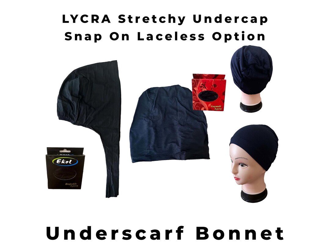 Lycra Stretchy Undercap Bonnet, Snap-on Laceless Hijab Bonnet, Non-slip ...