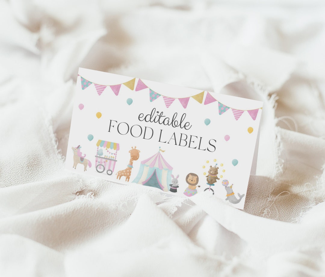Circus Editable Food Labels Circus Themed Birthday Place - Etsy