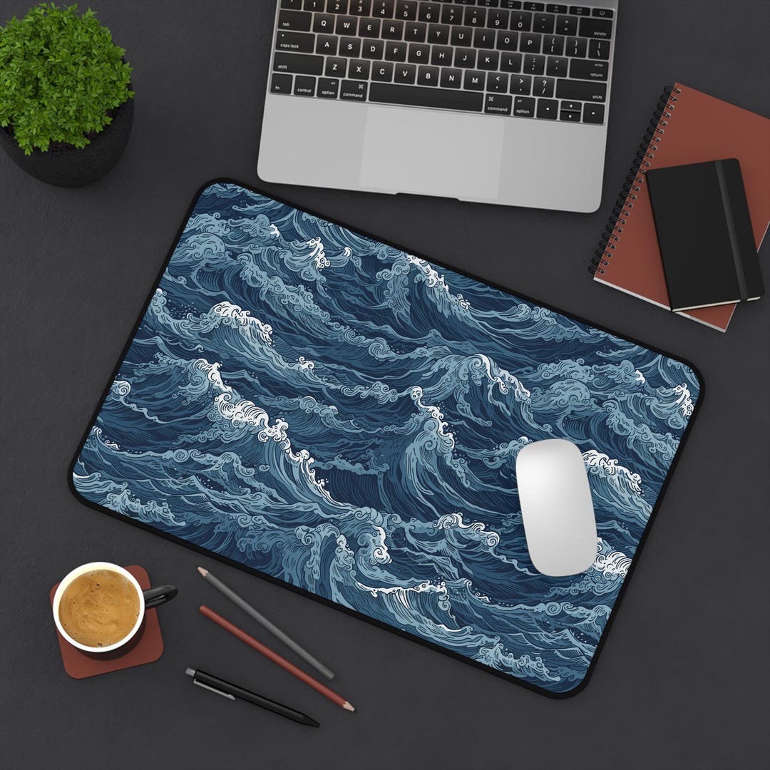Japanese Wave Desk Mat, Blue Ocean Mouse Pad Desk Mat, the Great Wave ...