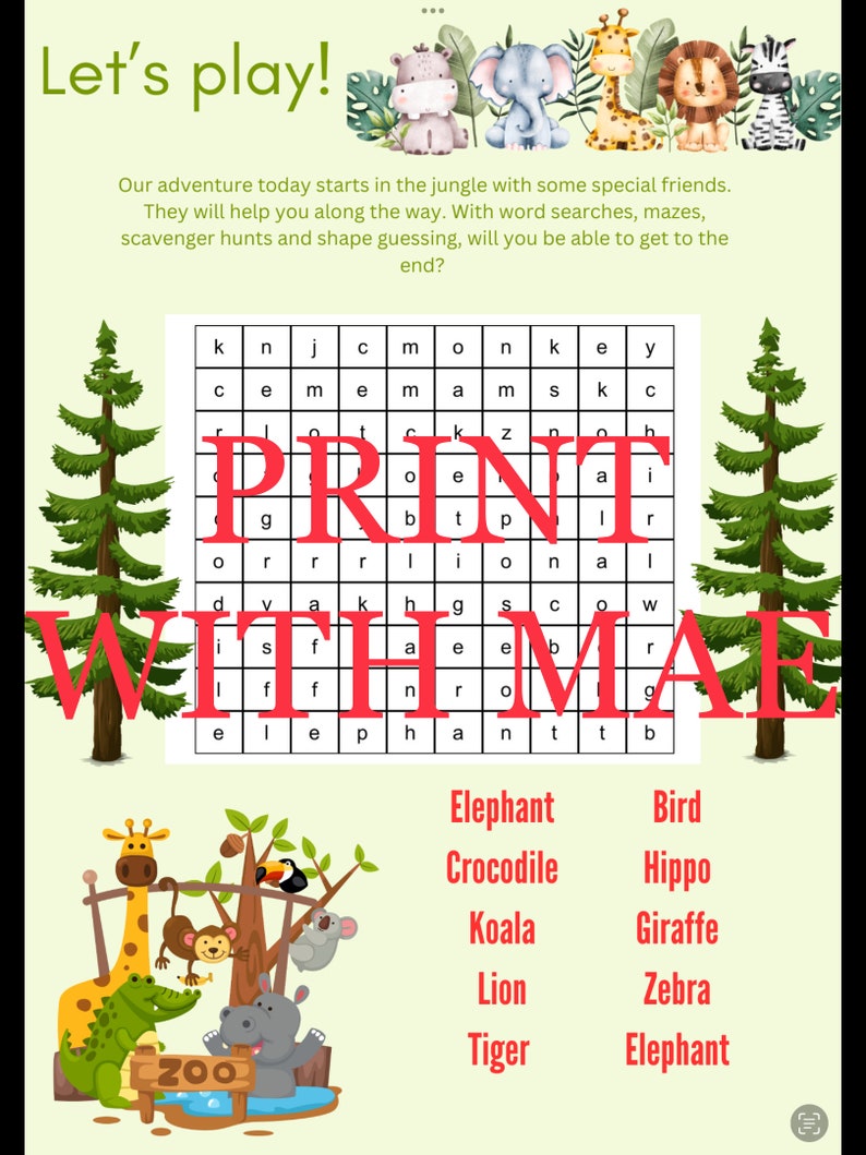 Children’s Printable Jungle Activity Pack - Etsy