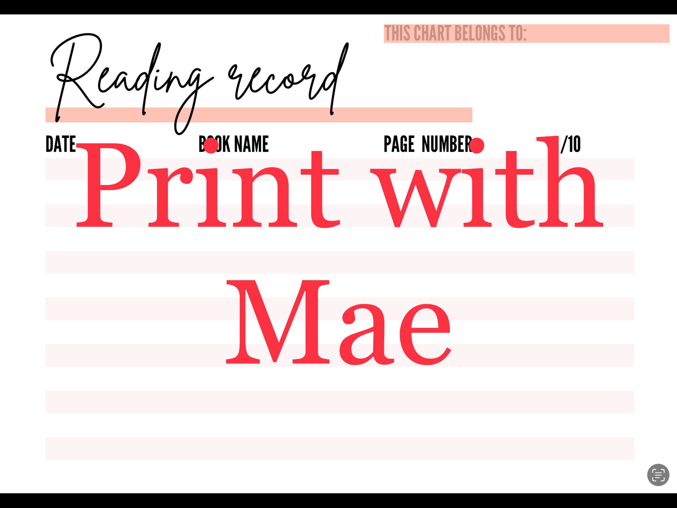 Pink Reading Charts - Printable Document - Etsy