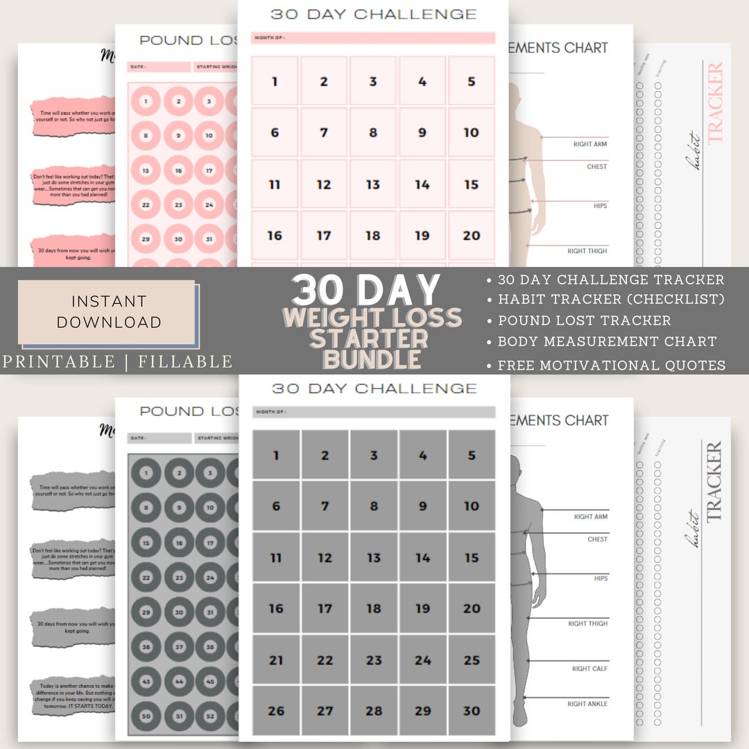 30-day Weight Loss Tracker Printable, Weightloss Planner, Digital ...
