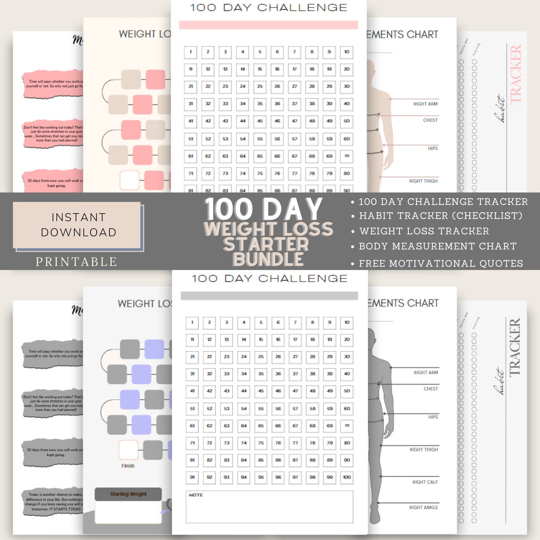 100-day Weight Loss Tracker Printable Weightloss Planner - Etsy
