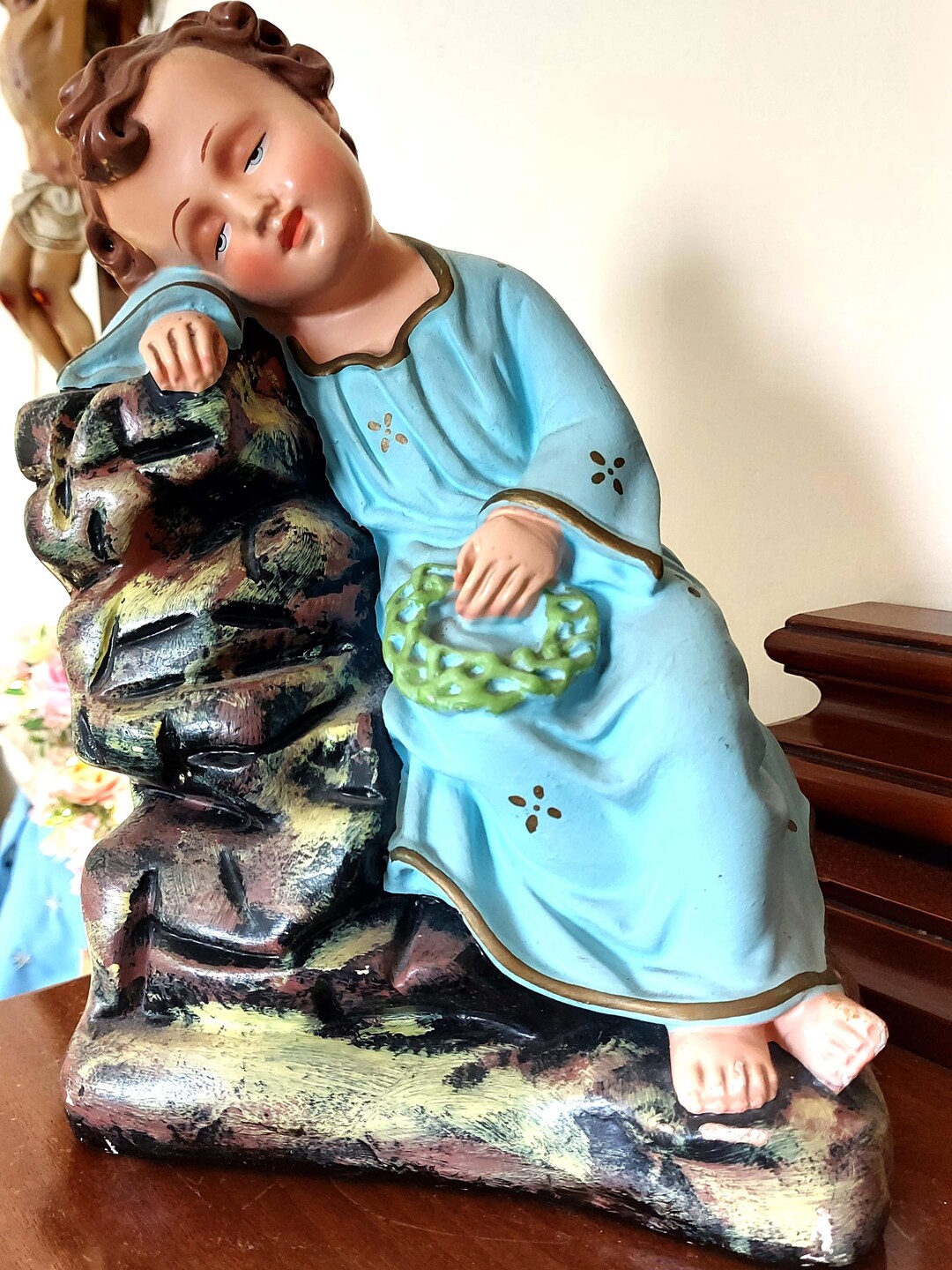 Statue Sculpture of Sleeping Baby Jesus With Crown of Thorns and Stone ...