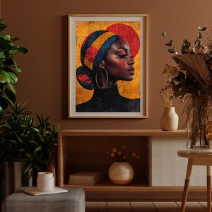 African American Woman Wall Art, Bold Black Woman Portrait, Afrocentric Digital Art, Colorful ...