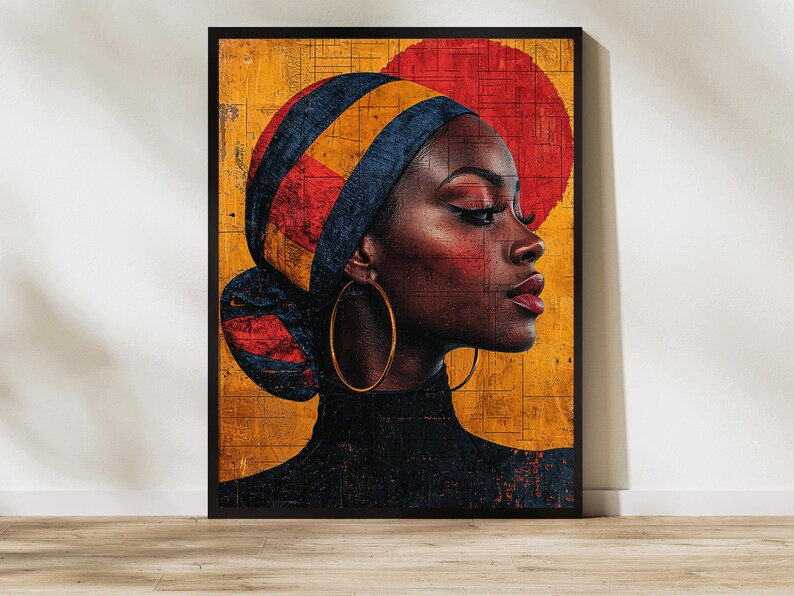 African American Woman Wall Art, Bold Black Woman Portrait, Afrocentric Digital Art, Colorful ...