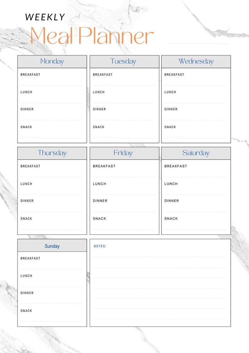 Printable Weekly Meal Planner for Easy and Organized Meal Prepping ...