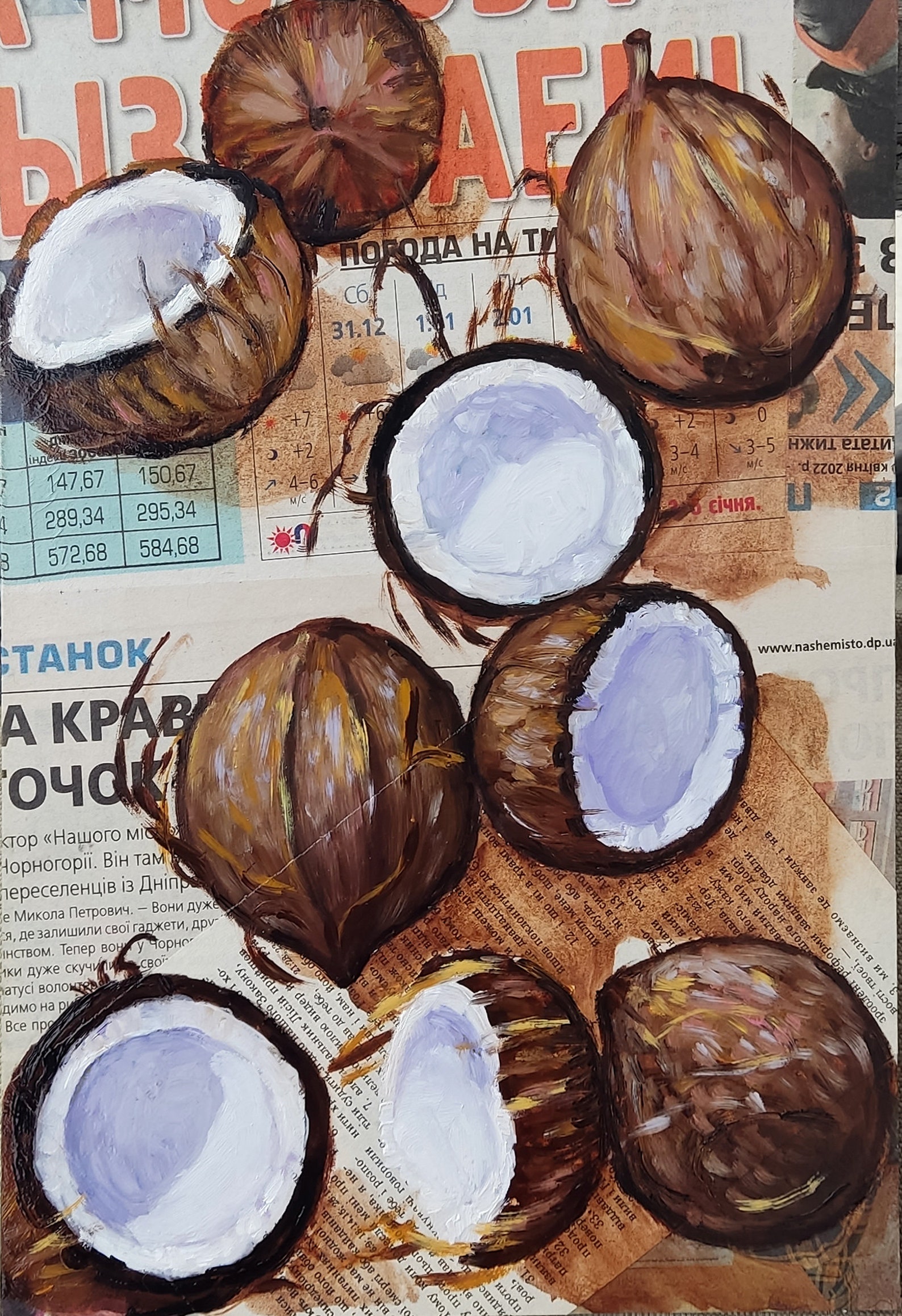 Coconut Painting Fruit Art Fruit Painting Original Oil Painting ...