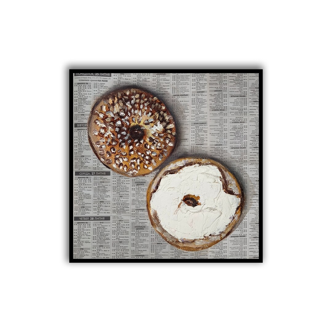 Bagel Painting Food Painting Newspaper Art Breakfast Painting Bread ...