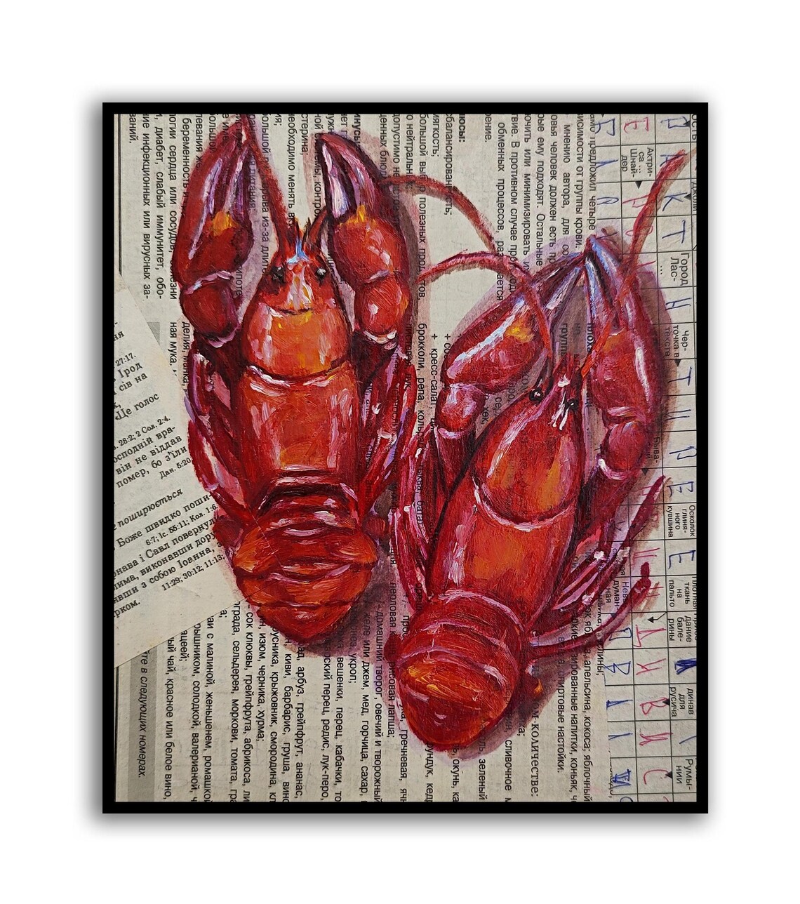 Lobster Art Original Oil Painting Red Seafood Fish Wall Decor Coastal ...