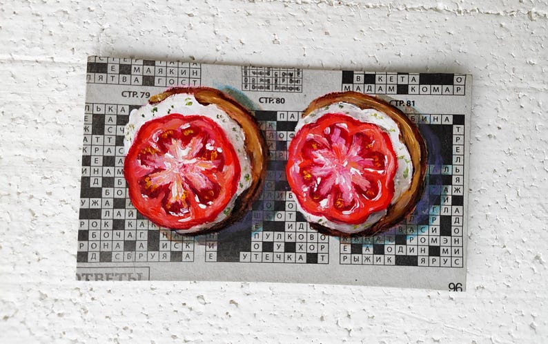 Tomato Sandwich Original Oil Painting Vegetable Sandwich Art Food ...