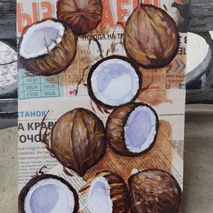 Coconut Painting Fruit Art Fruit Painting Original Oil Painting ...