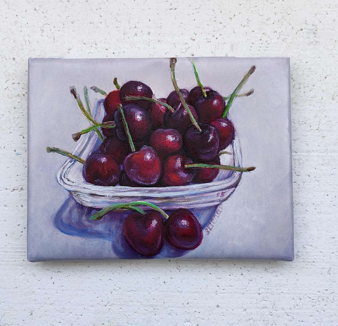 Cherry Original Oil Painting Fruit Wall Art Canvas Fashion Art Decor ...