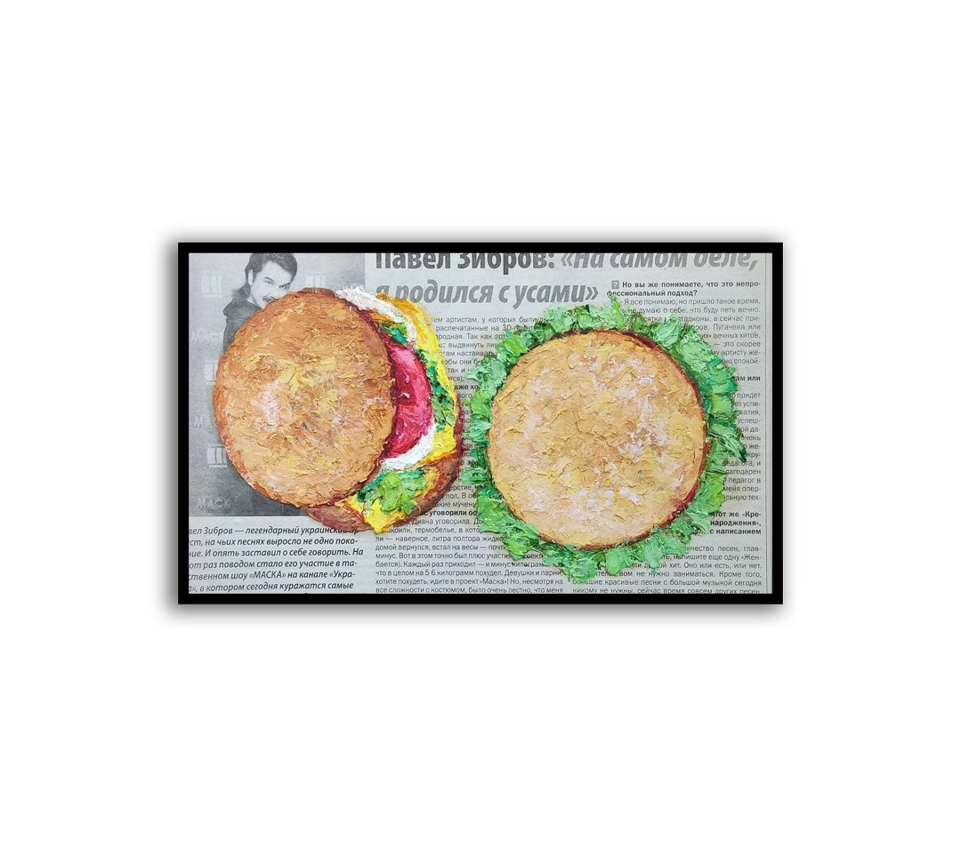 Two Cheeseburgers Newspaper Food Art Newspaper Painting Cheesburger ...