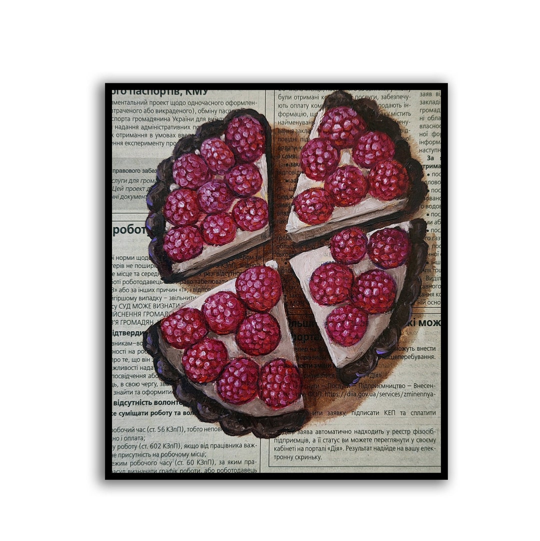 Raspberry Pie Painting Original Oil Painting Newspeper Art Breakfast ...