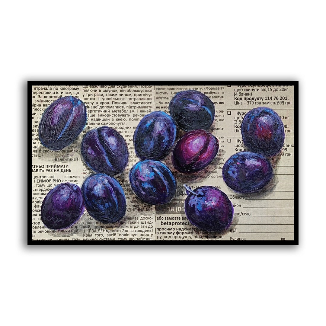 Plum Art Fruit Painting Plum Original Oil Painting Plum Newspaper Art ...