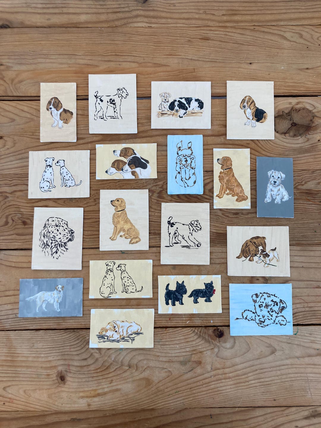 Original Dog Painting Minimalist Dog Sketch Vintage Style Dog Artwork ...