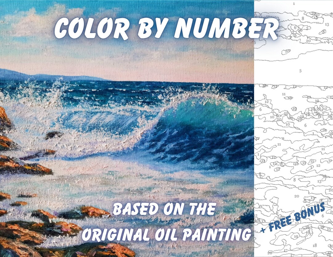 Color by Number Printable PDF, Sea Wave Paint by Numbers for Adults ...