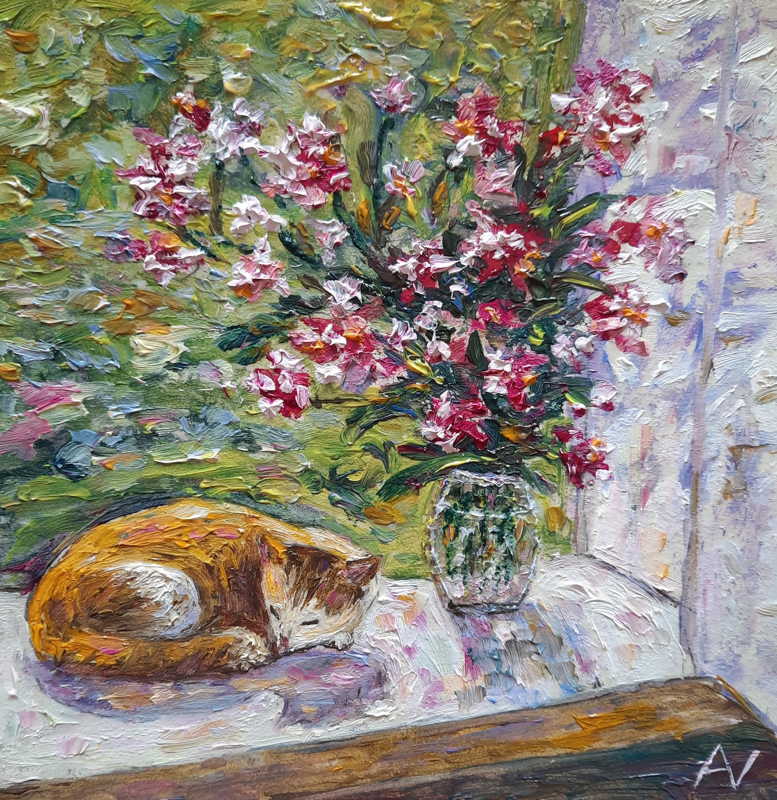 Adorable Kitten Original Oil Painting, Cute Red Cat Miniature, Spring ...