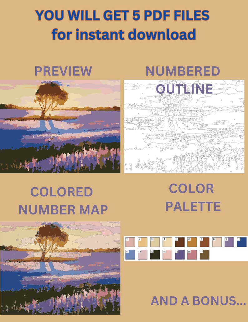 Color by Number Printable Page, DIY Landscape Painting Pbn for Adults ...