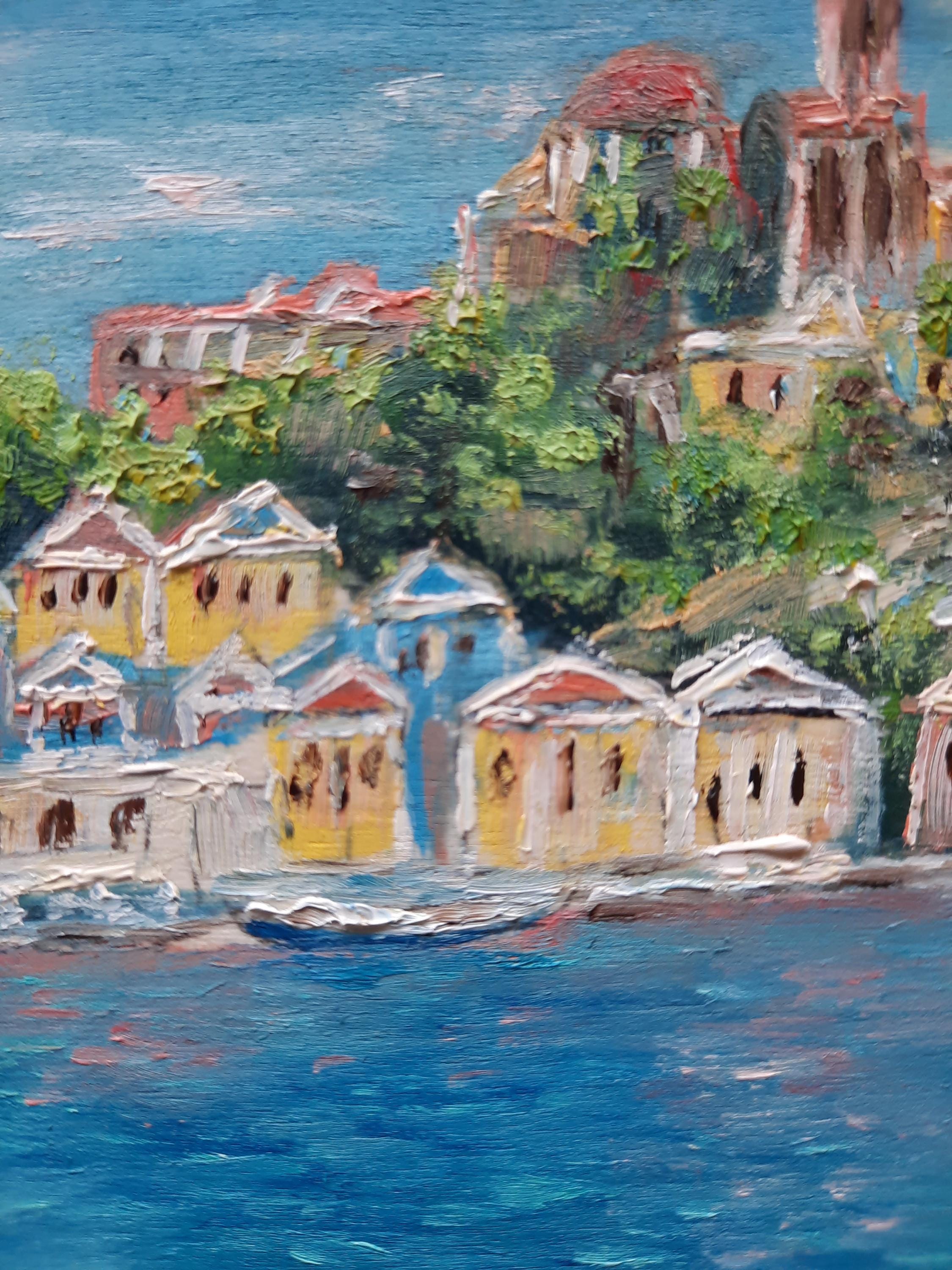 Symi Island Original Oil Painting, 3D Greek Seascape, Miniature Artwork ...