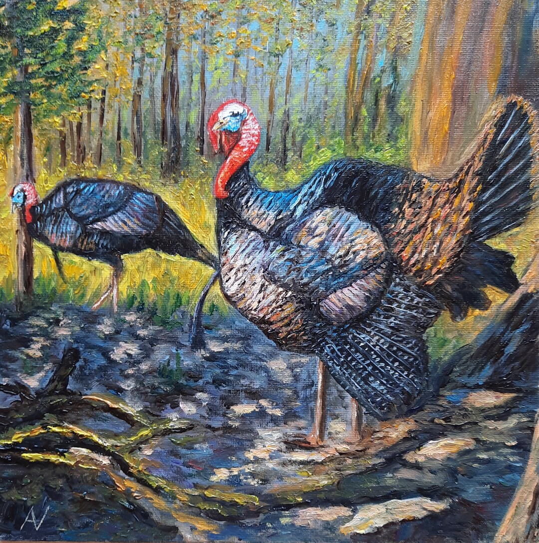 Wild Turkey Original Oil Painting, Happy Thanksgiving Day Bird Forest ...