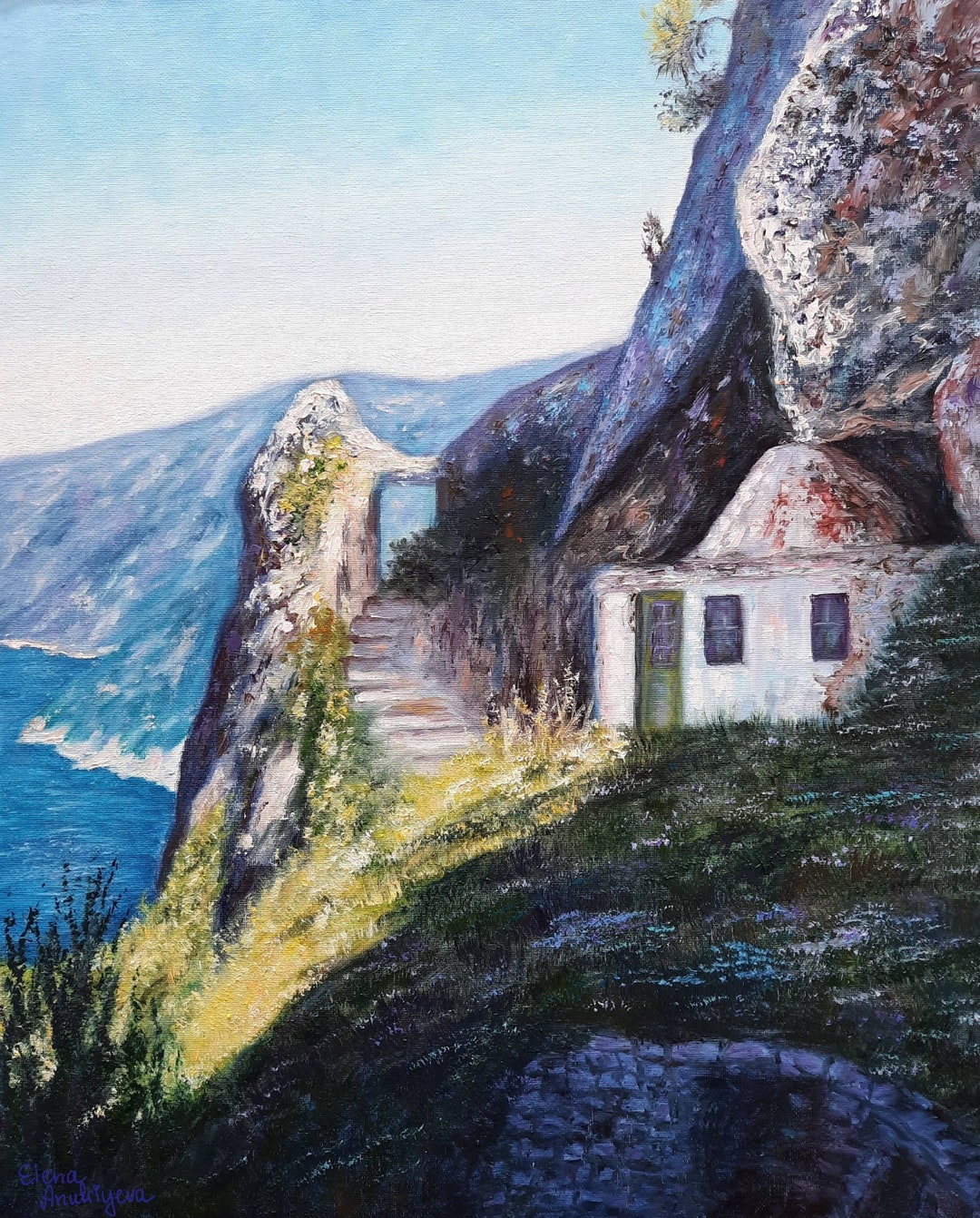 Mount Athos Original Oil Painting, Saint Joseph the Hesychast Cell Wall ...