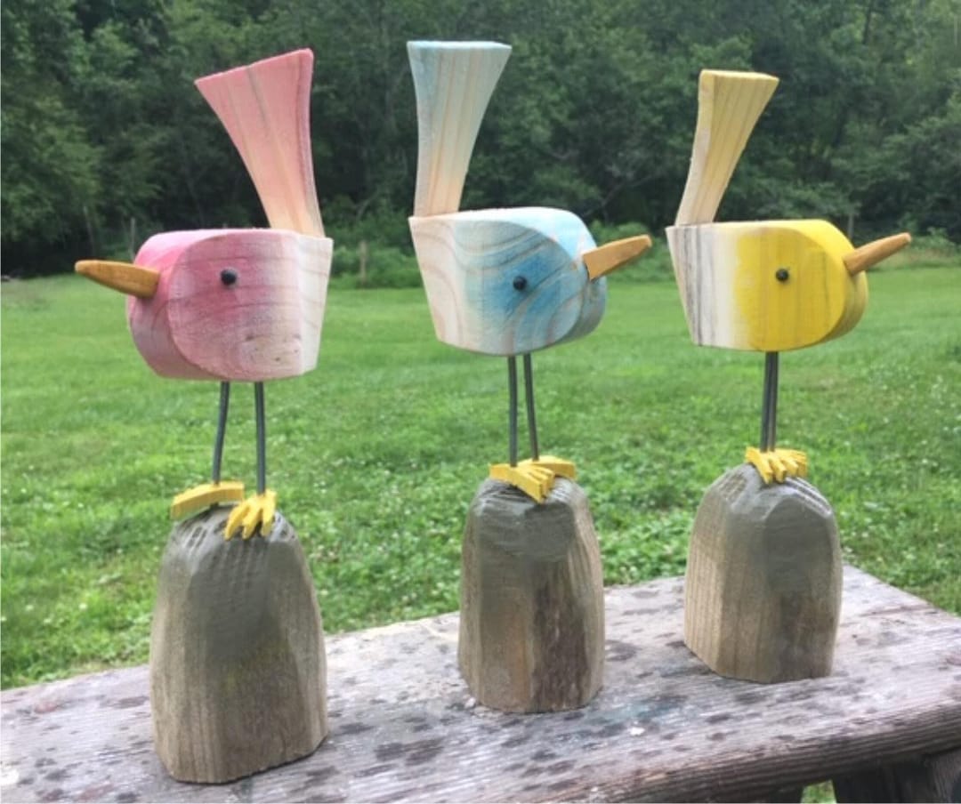 Handmade Wooden Birds on Stands / Colorful Birds / Scrappys / Wood Folk ...