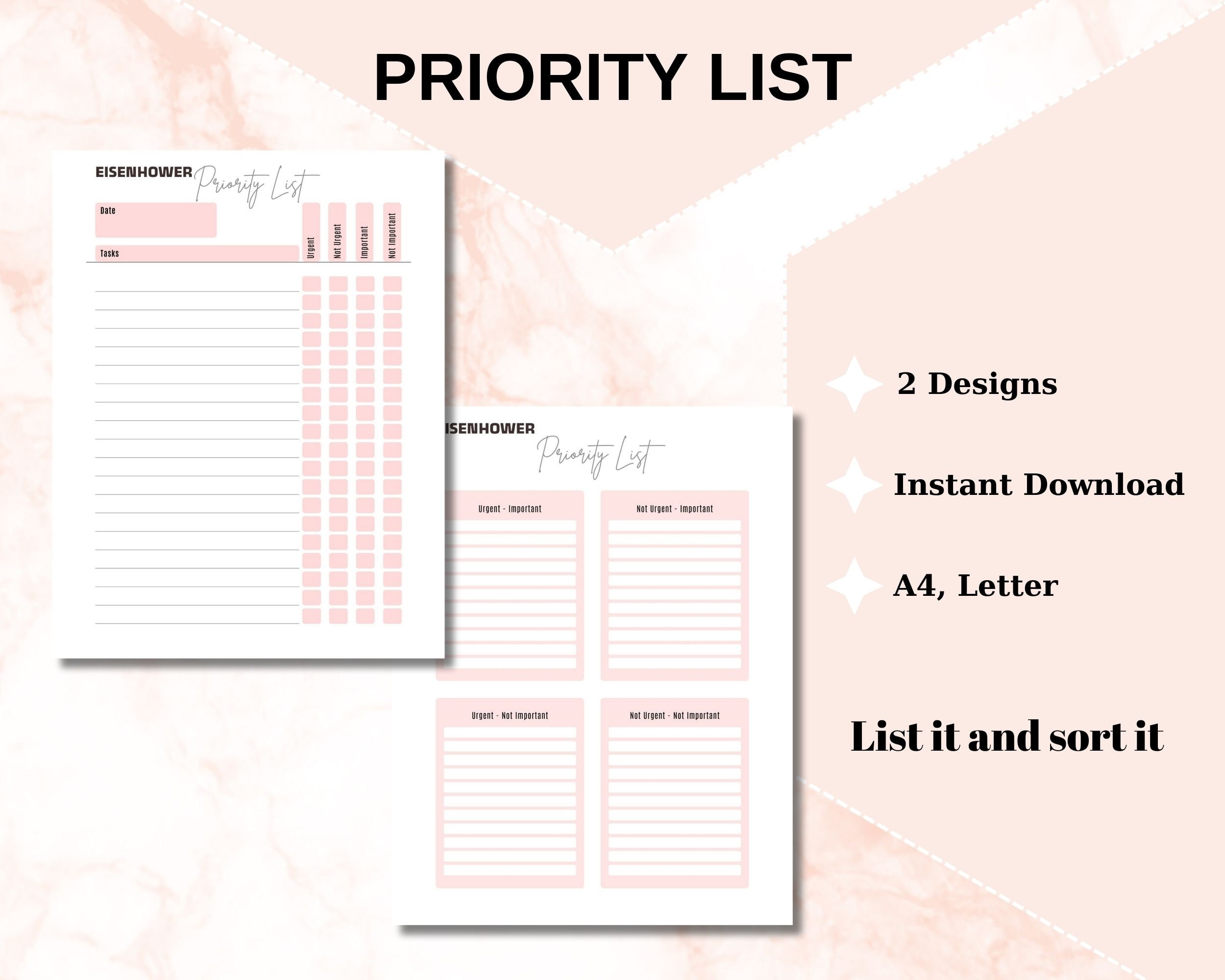 Time Management Planner Printable Priority List Eisenhower Matrix Goal ...