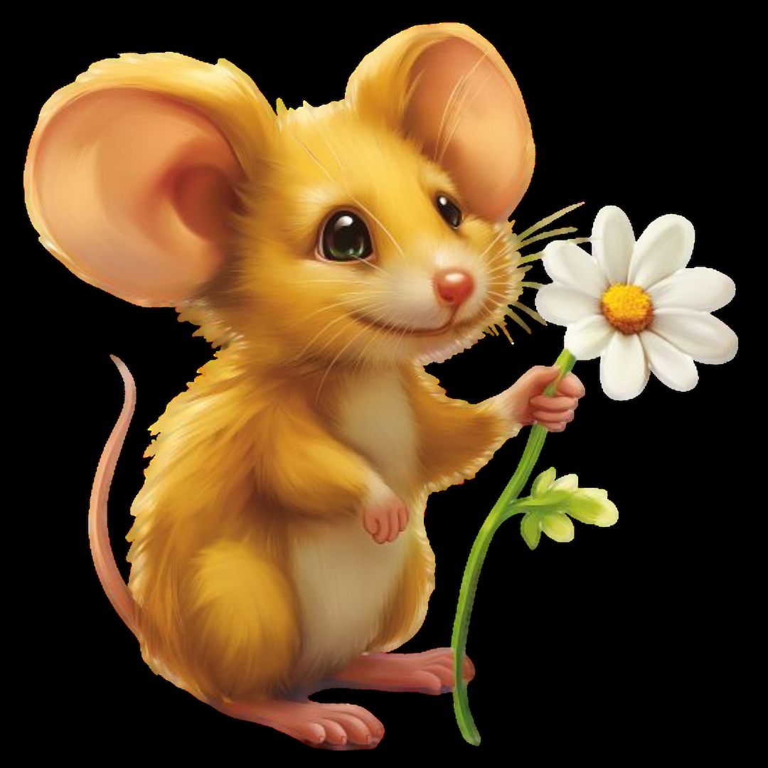 Instant Download Lovable Golden Mouse With White Flower Digital Clipart ...