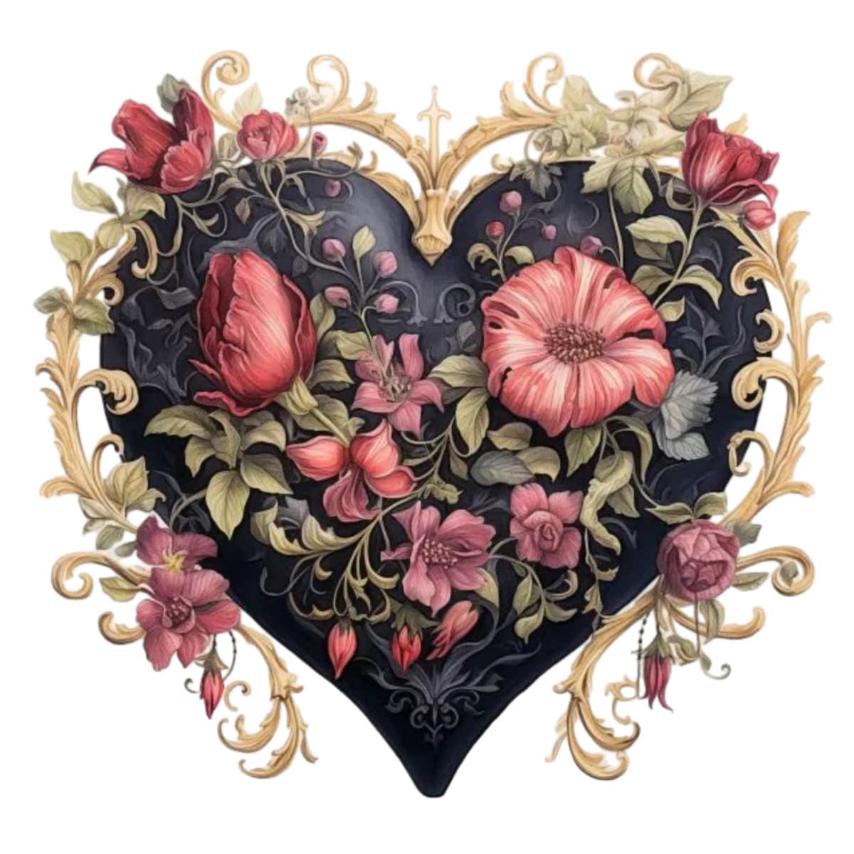 Gothic Heart Clipart Floral Heart Designs High Quality PNG 300DPI ...