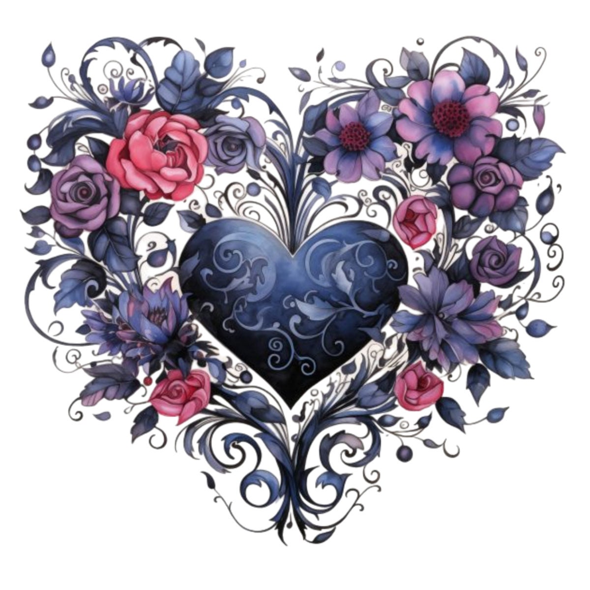 Gothic Heart Clipart Floral Heart Designs High Quality PNG 300DPI ...
