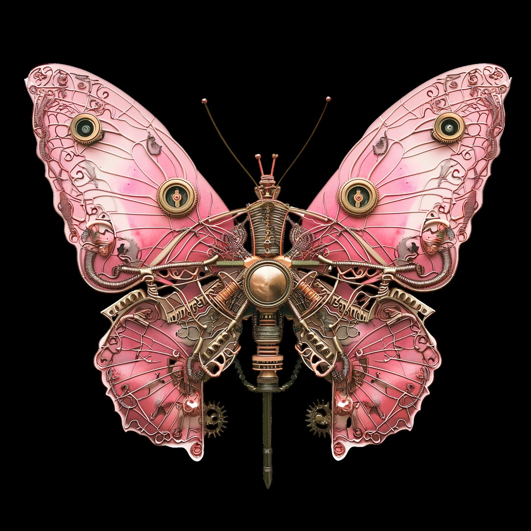 DIY Steampunk Pink Butterfly Art Vintage Digital Image for Invitations ...