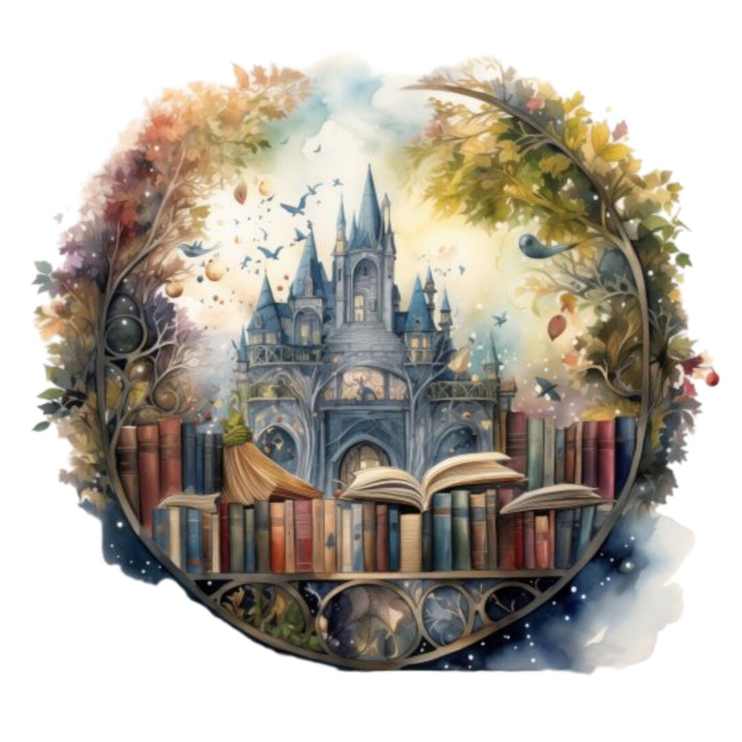 Castle of Books Fantasy Clipart Magical PNG Image for DIY Library ...